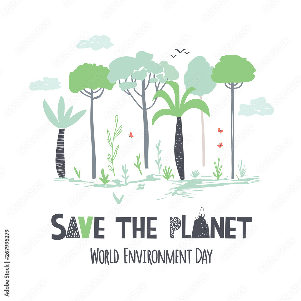 World Environment Day. Childish vector hand draw illustration Stock ...