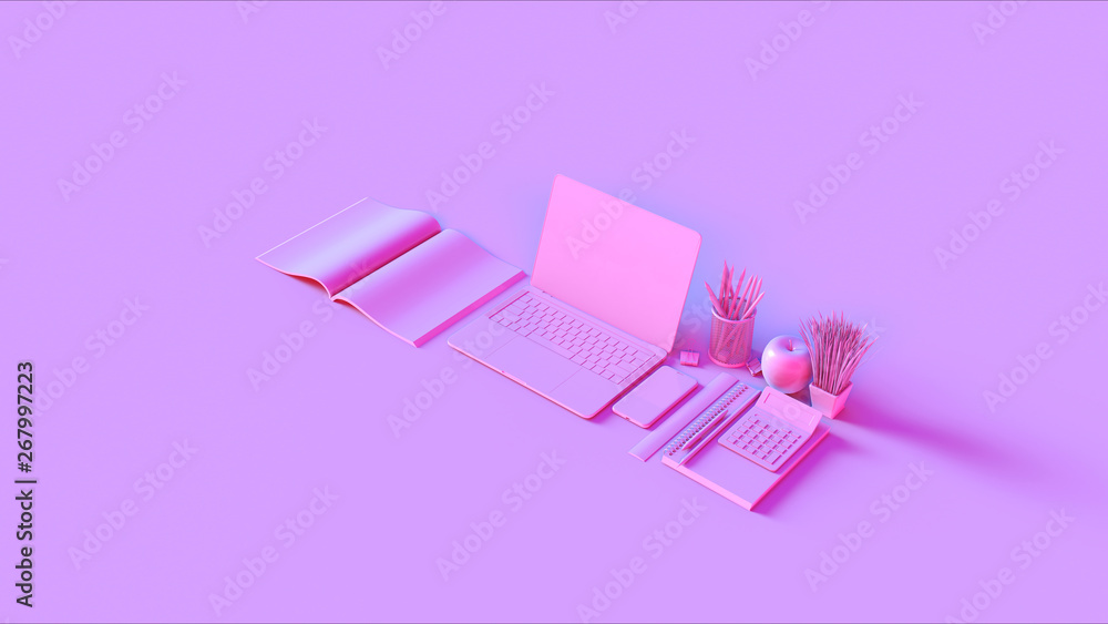 Pink Contemporary Hot Desk Office Setup with Laptop Mobile Phone ...