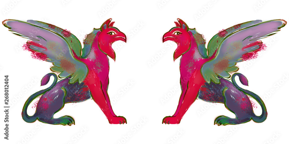Mythological creature. Illustration of Griffin with the body, tail, and ...