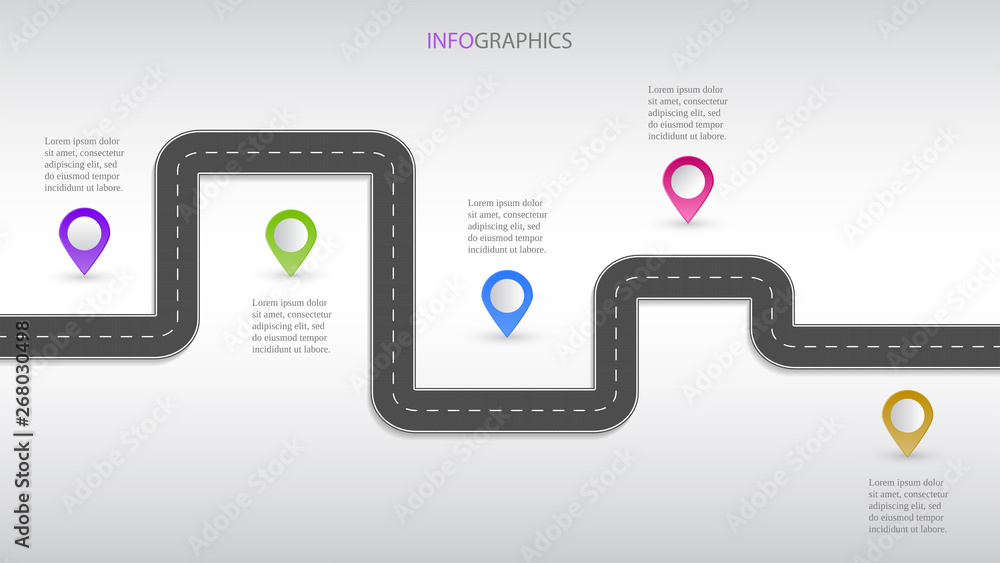 Itinerary business planning infographic with strategy navigation or ...