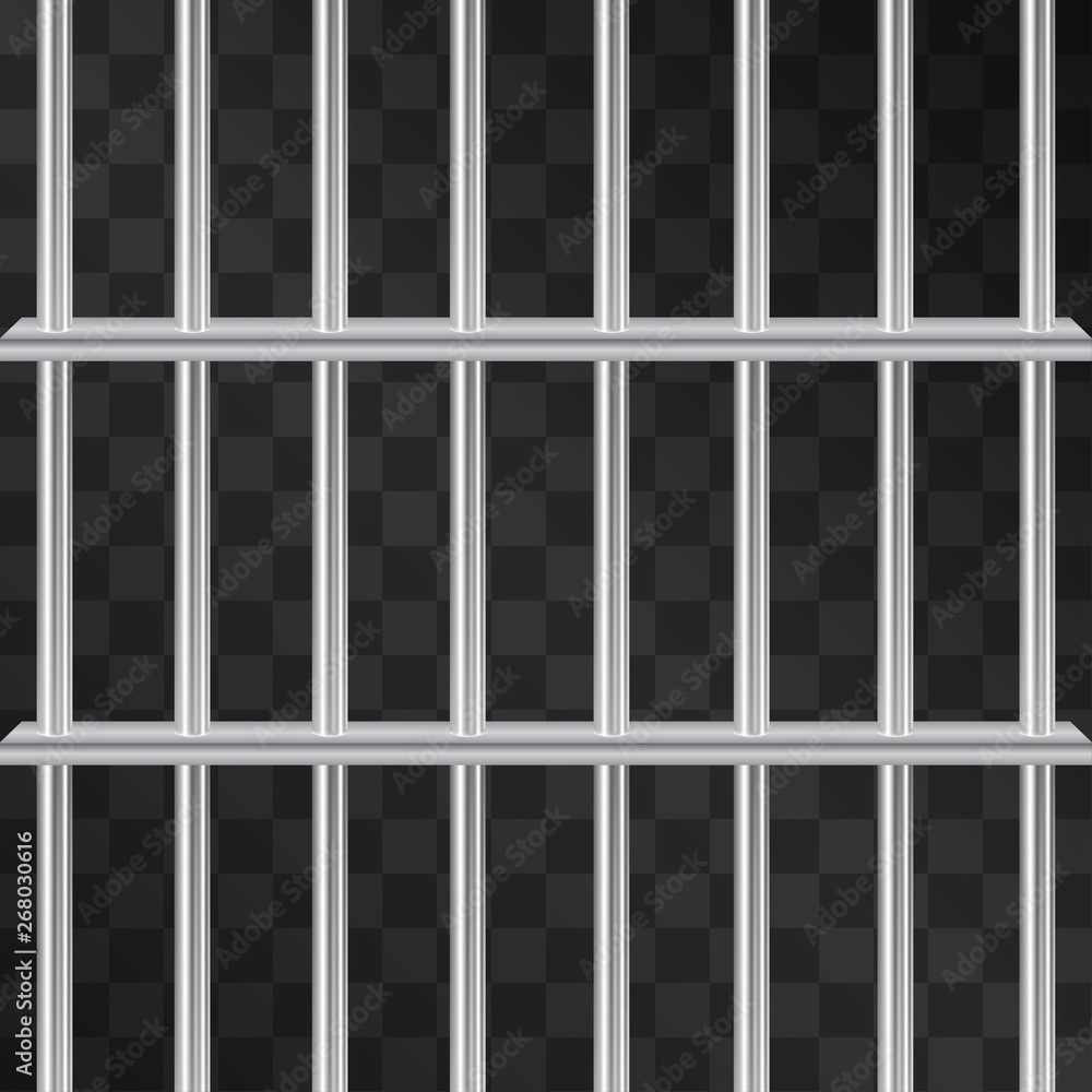 Metallic grid, prison symbol. Steel bar rows on door way preventing ...