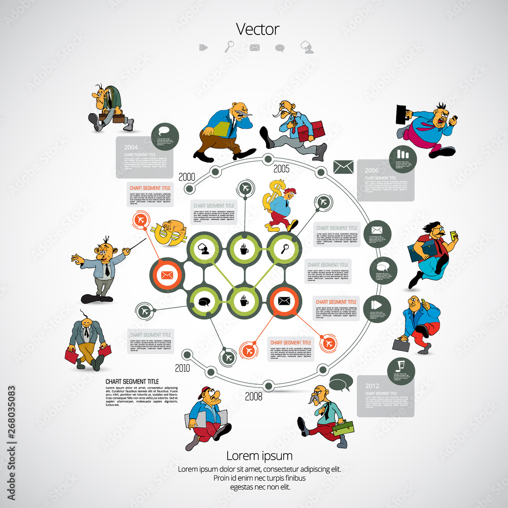 Infographics template with business cartoon character, vector ...
