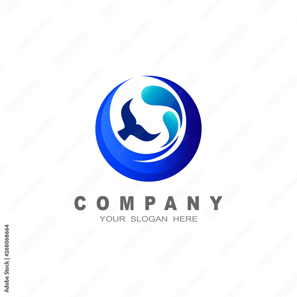 deep sea logo with whale tail and wave template designs, wave and whale ...