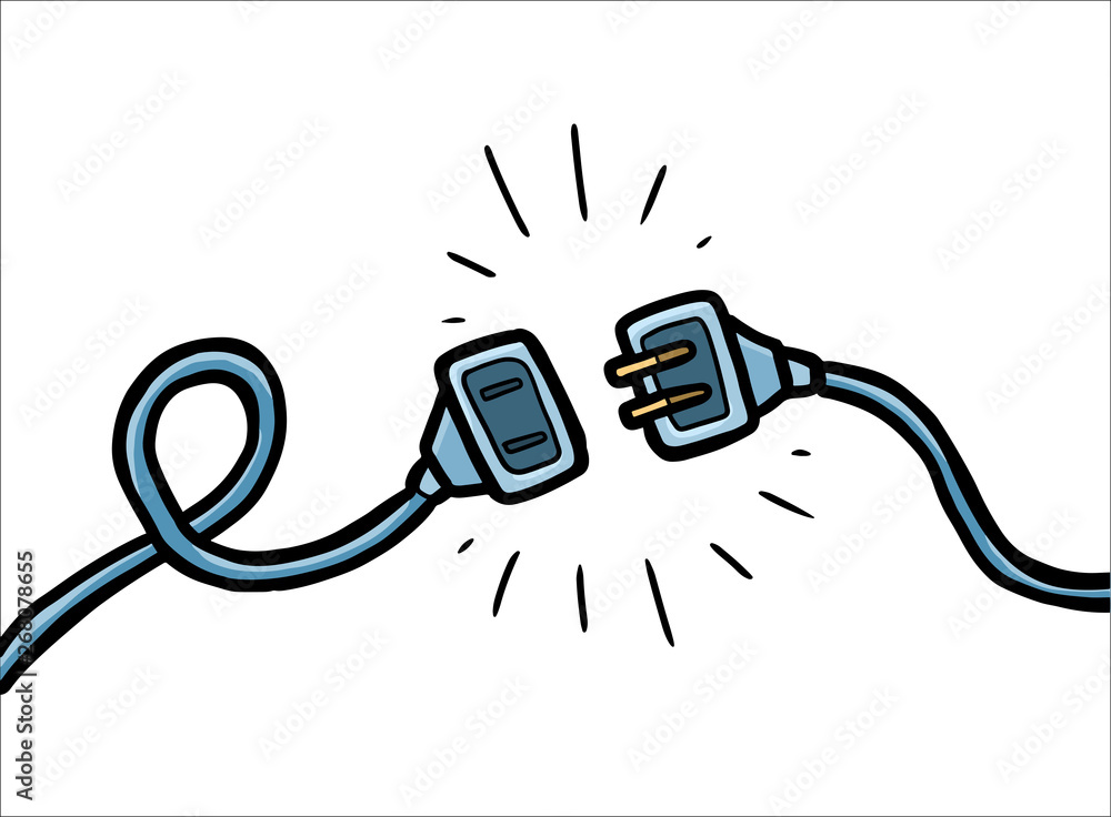 unplug cartoon vector and illustration, black and white, hand drawn ...