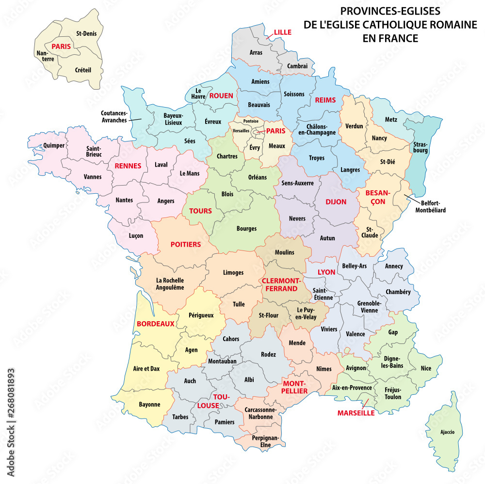 Map of the Roman Catholic Church Provinces in France Stock Vector ...
