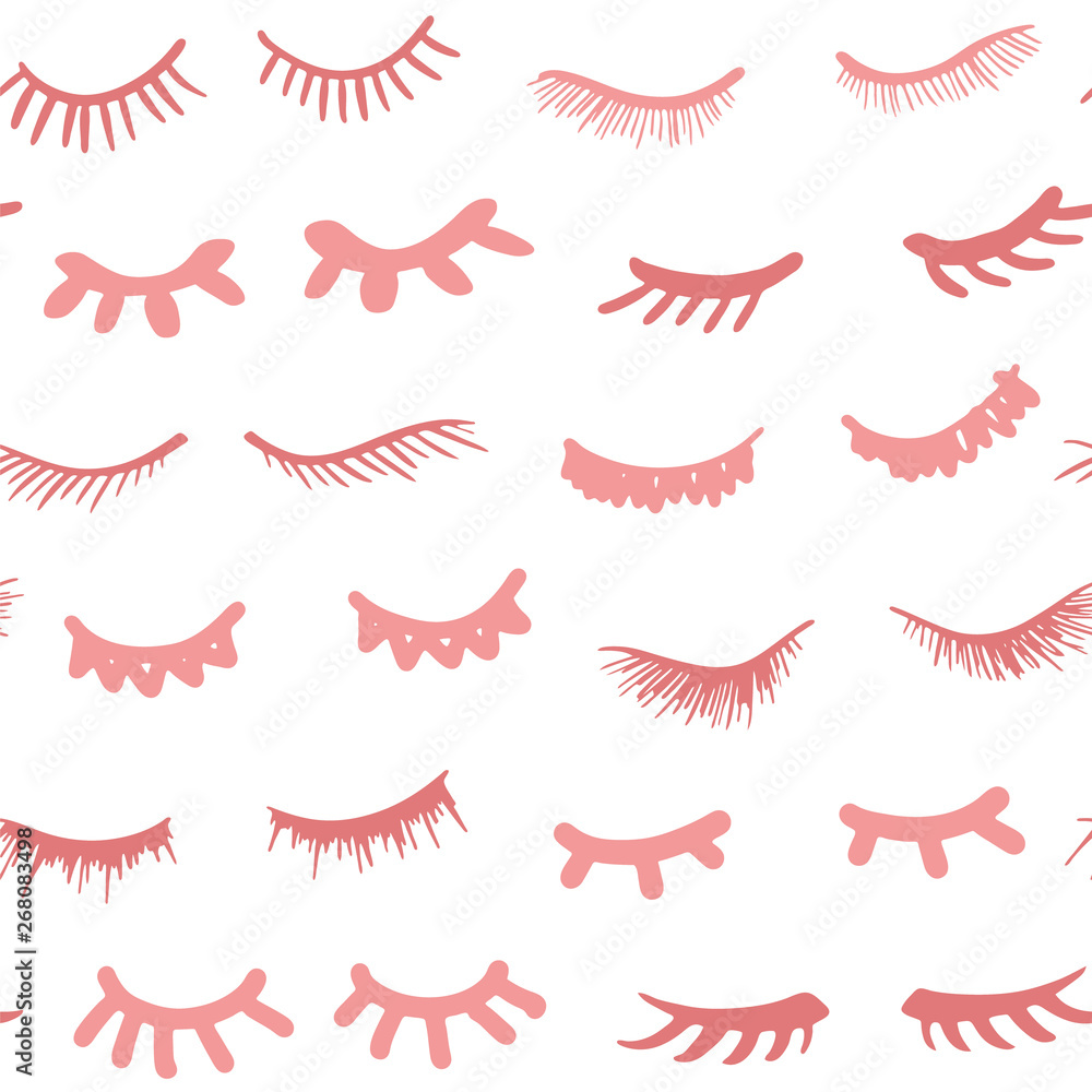 Seamless pattern. Eyelashes cartoon background. Cute closed doodle eyes ...