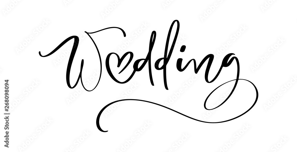 Wedding vector lettering text with heart on white background ...