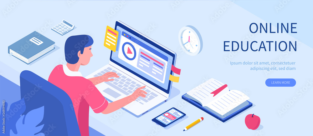 Student character study at computer. Can use for web banner ...