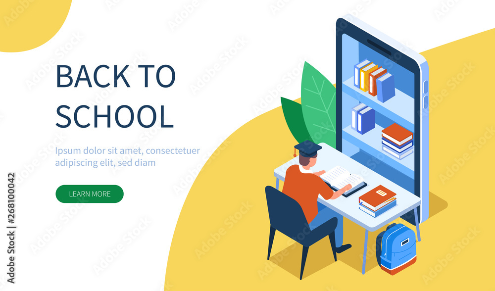 Student studying at home. Can use for web banner, infographics, hero ...