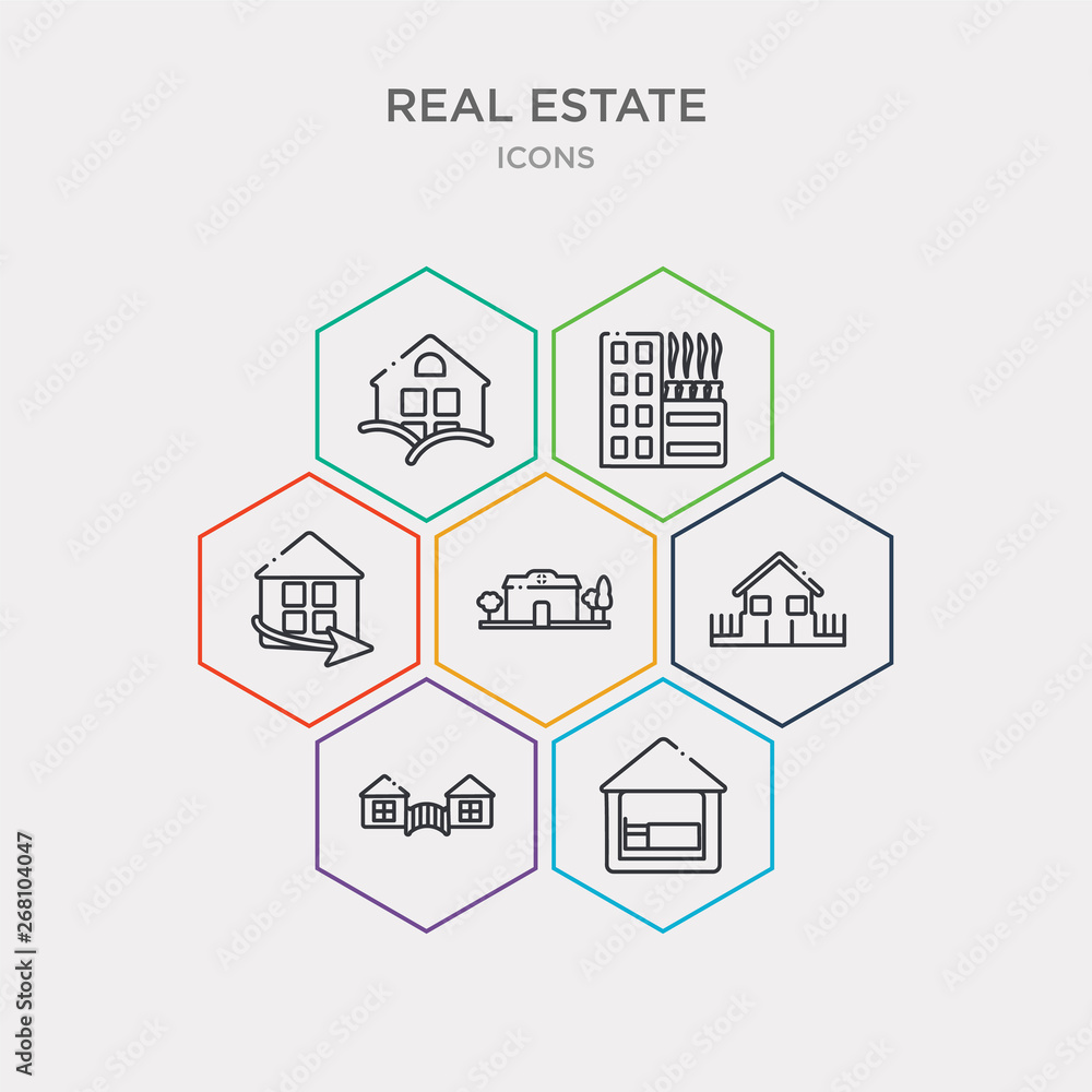 simple set of bedroom, bridges, facade, house front view icons ...