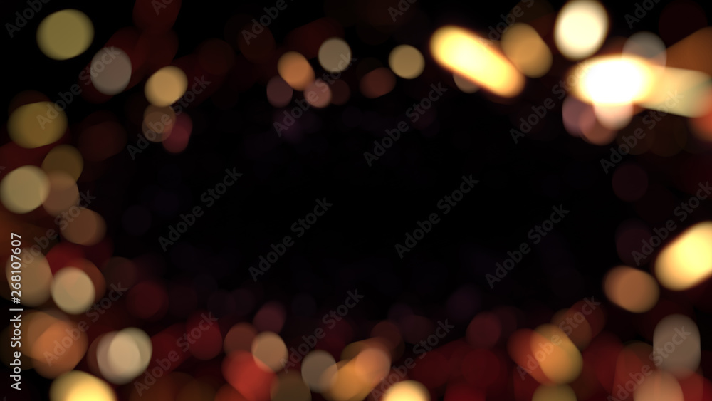 space background bokeh, Colorful lights glow on black background with bokeh effect, Out of focus ...