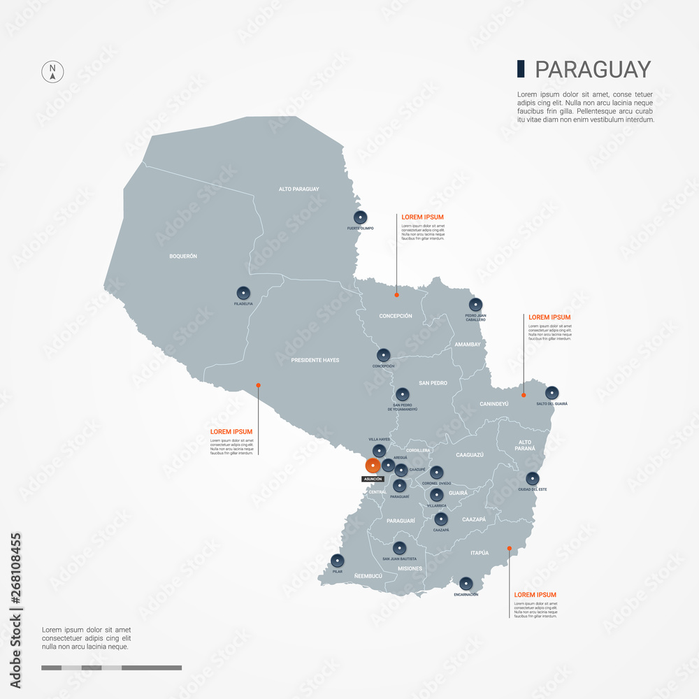 Paraguay map with borders, cities, capital and administrative divisions ...