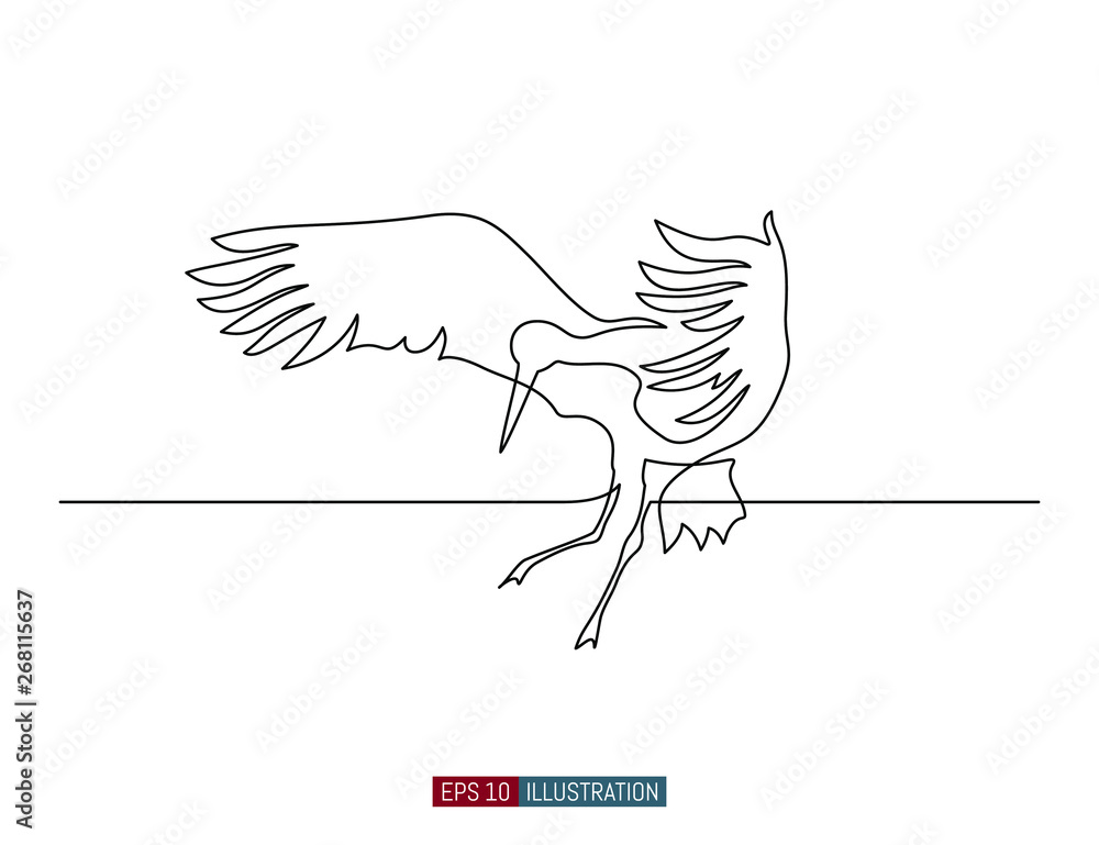 Continuous line drawing of stork. Template for your design works ...