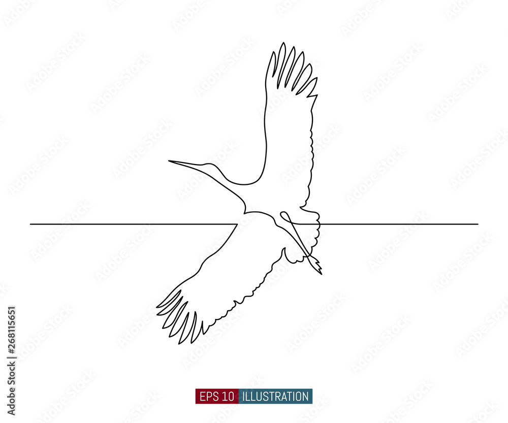 Continuous line drawing of stork. Template for your design works ...