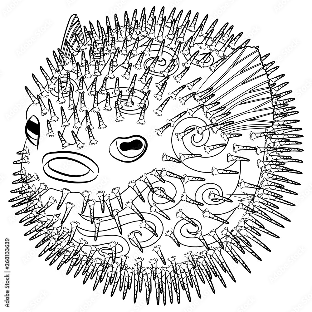 Coloring page with puffer fish in patterned style. Stock Vector | Adobe ...