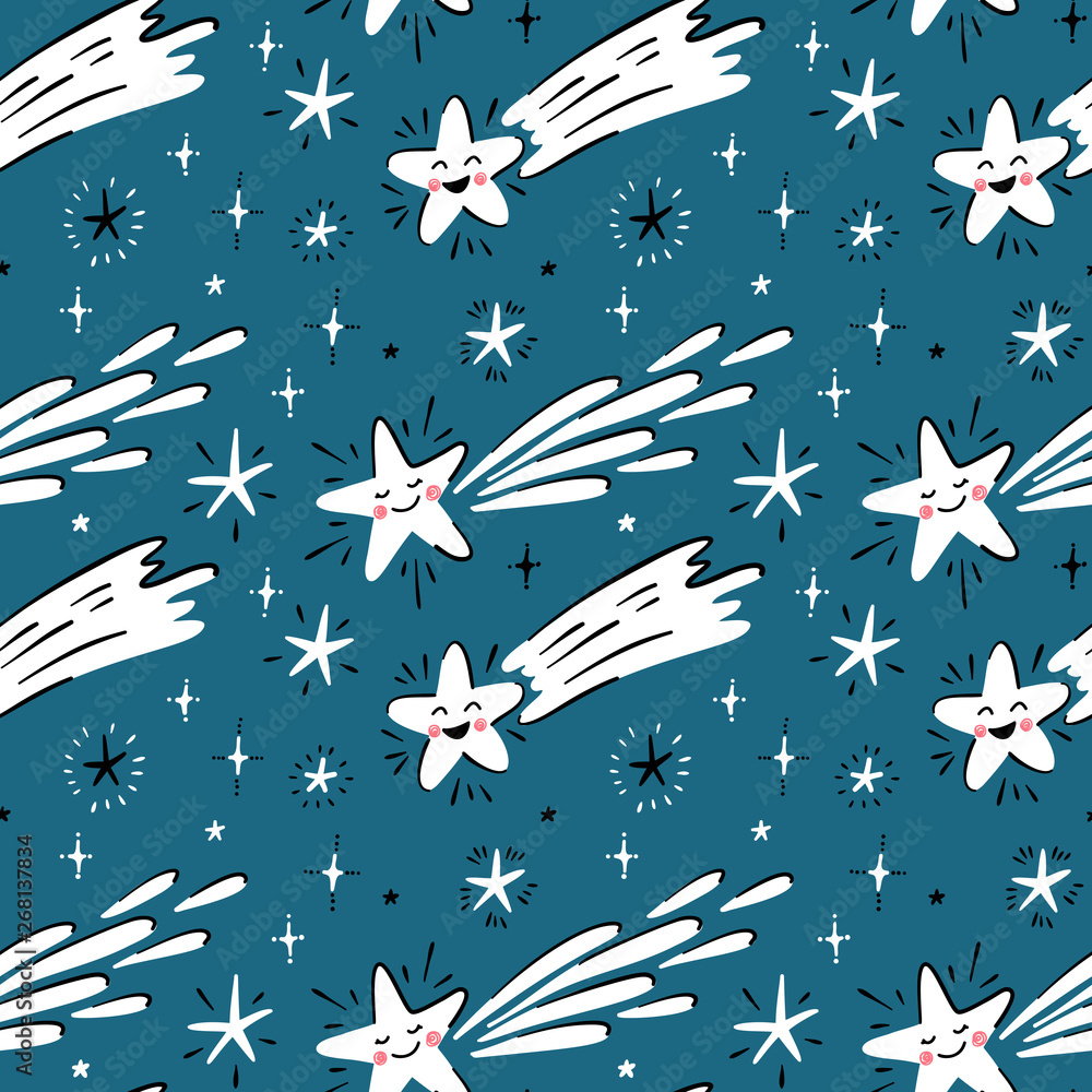 Cartoon Comet Vector Seamless Pattern for Kids. Little Cute Falling ...