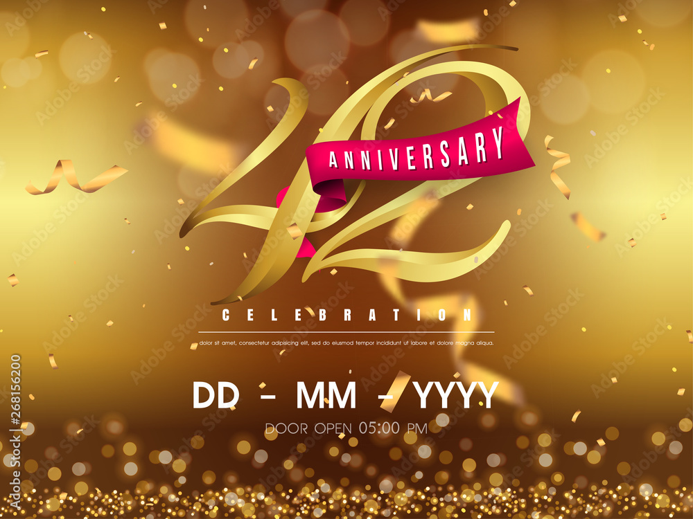 42 years anniversary logo template on gold background. 42nd celebrating ...