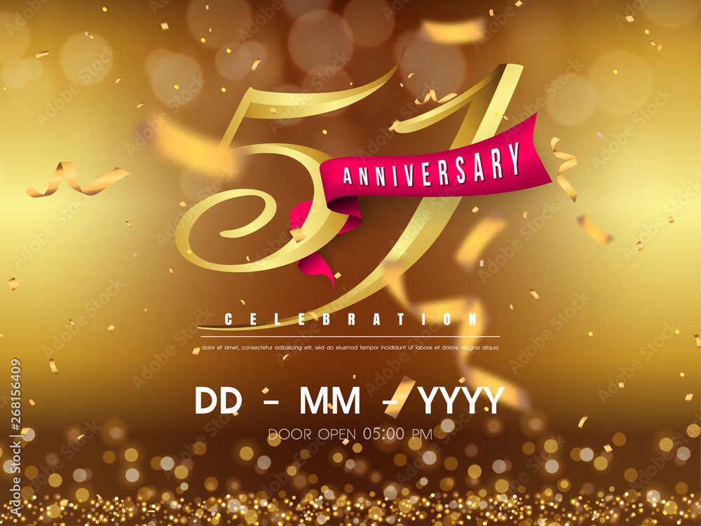 51 years anniversary logo template on gold background. 51st celebrating ...