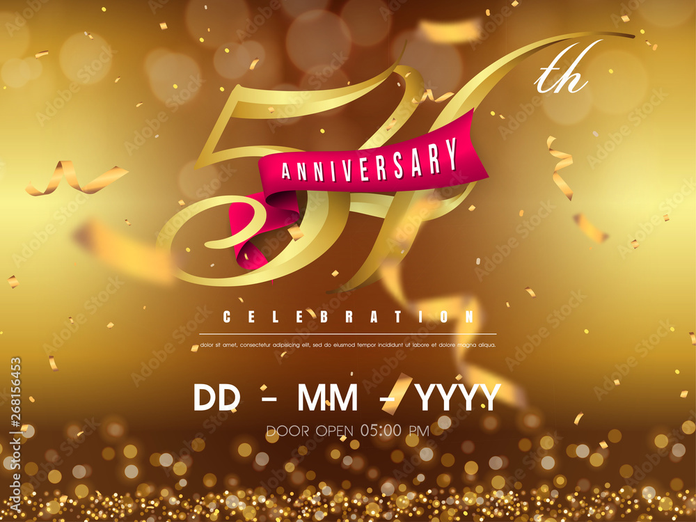 54 years anniversary logo template on gold background. 54th celebrating ...