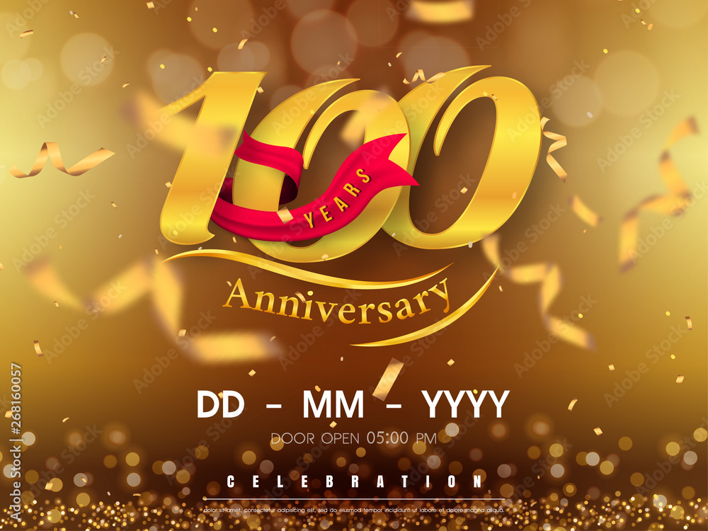 100 years anniversary logo template on gold background. 100th ...