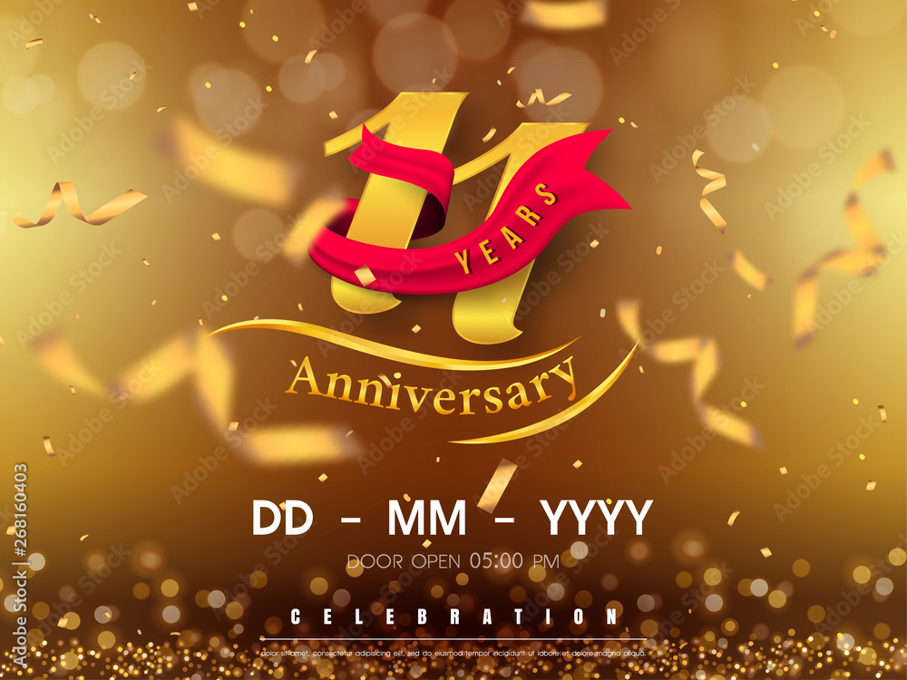 11 years anniversary logo template on gold background. 11th celebrating ...