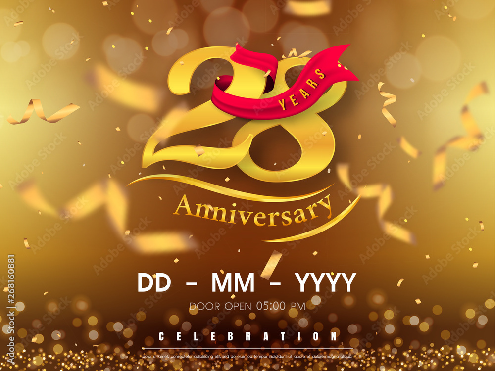 28 years anniversary logo template on gold background. 28th celebrating ...