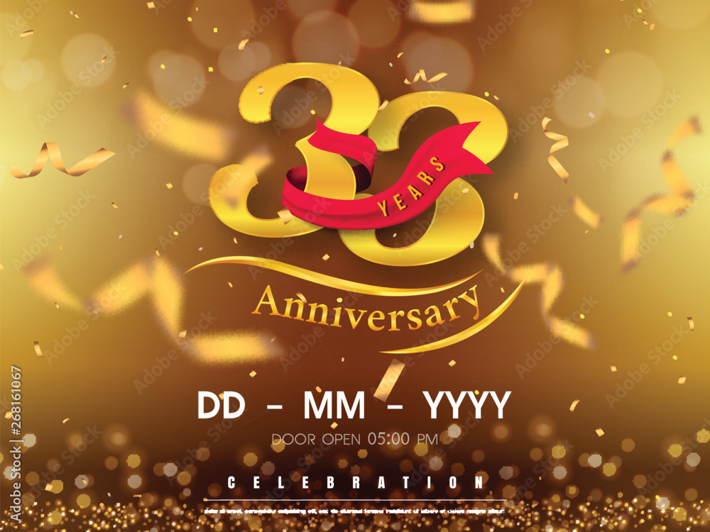 33 years anniversary logo template on gold background. 33rd celebrating ...