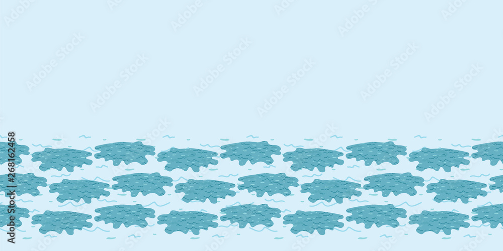 Cute water wave puddle cartoon seamless vector border. Hand drawn ...
