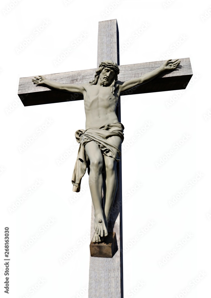 Concrete statue of Jesus Christ isolated on white Stock-Foto | Adobe Stock