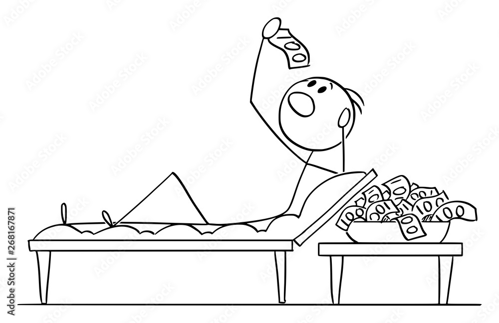 Vector cartoon stick figure drawing conceptual illustration of wealthy ...