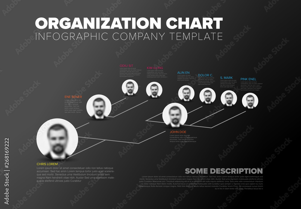 Company Organization Hierarchy Layout with Photo Masks Stock Template ...