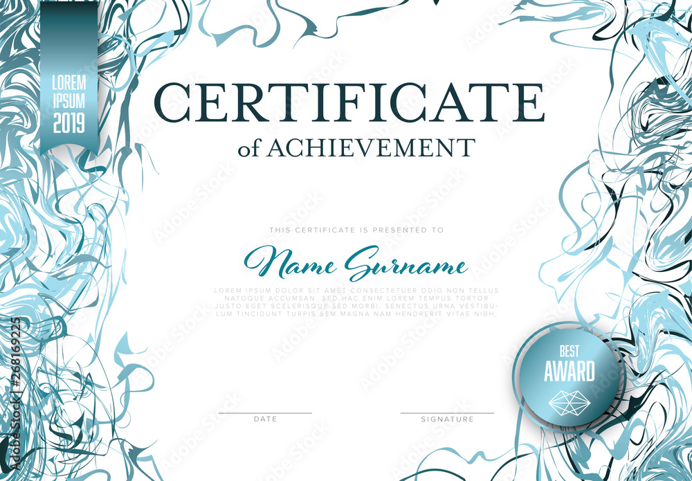 Modern Certificate with Blue Ribbons Layout Stock Template | Adobe Stock