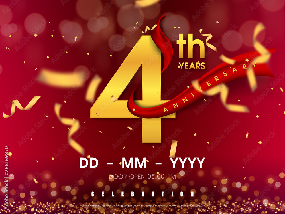 4 years anniversary logo template on gold background. 4th celebrating ...