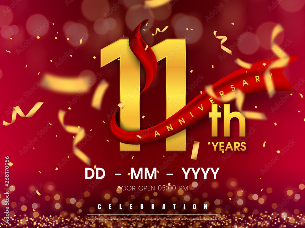 11 years anniversary logo template on gold background. 11th celebrating ...