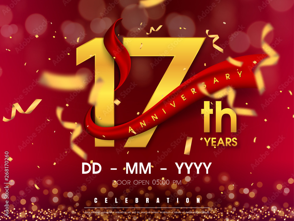 17 years anniversary logo template on gold background. 17th celebrating ...
