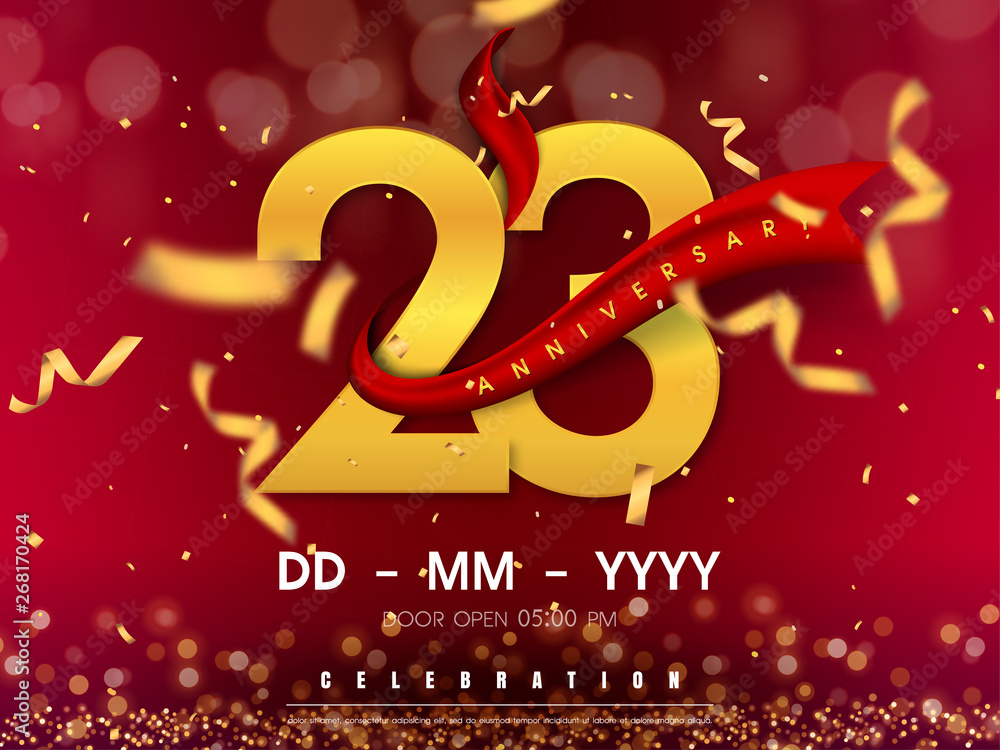 23 years anniversary logo template on gold background. 23rd celebrating ...