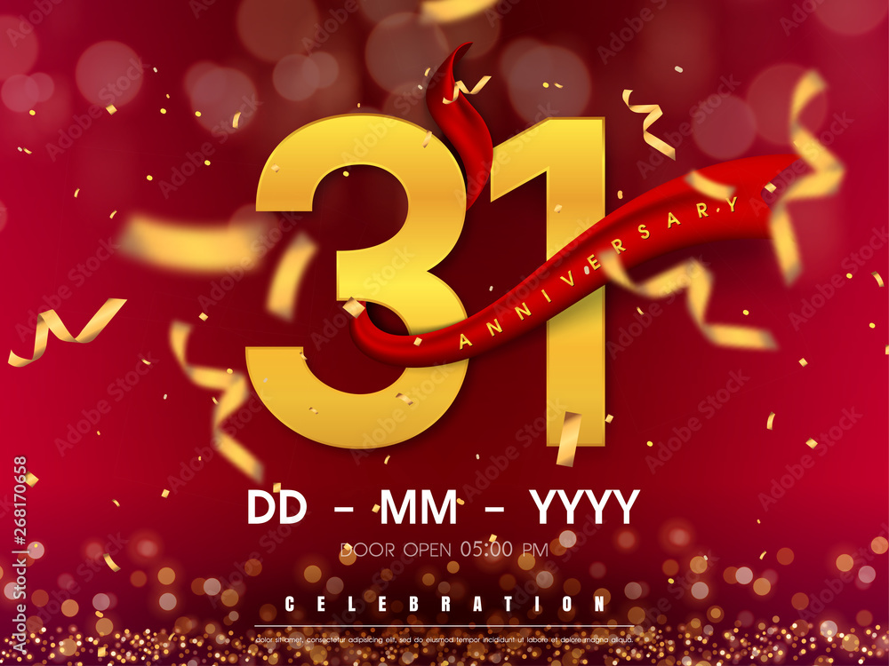 31 years anniversary logo template on gold background. 31st celebrating ...