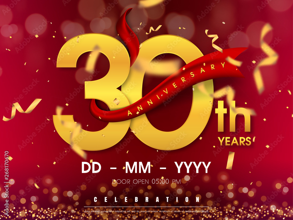 30 years anniversary logo template on gold background. 30th celebrating ...