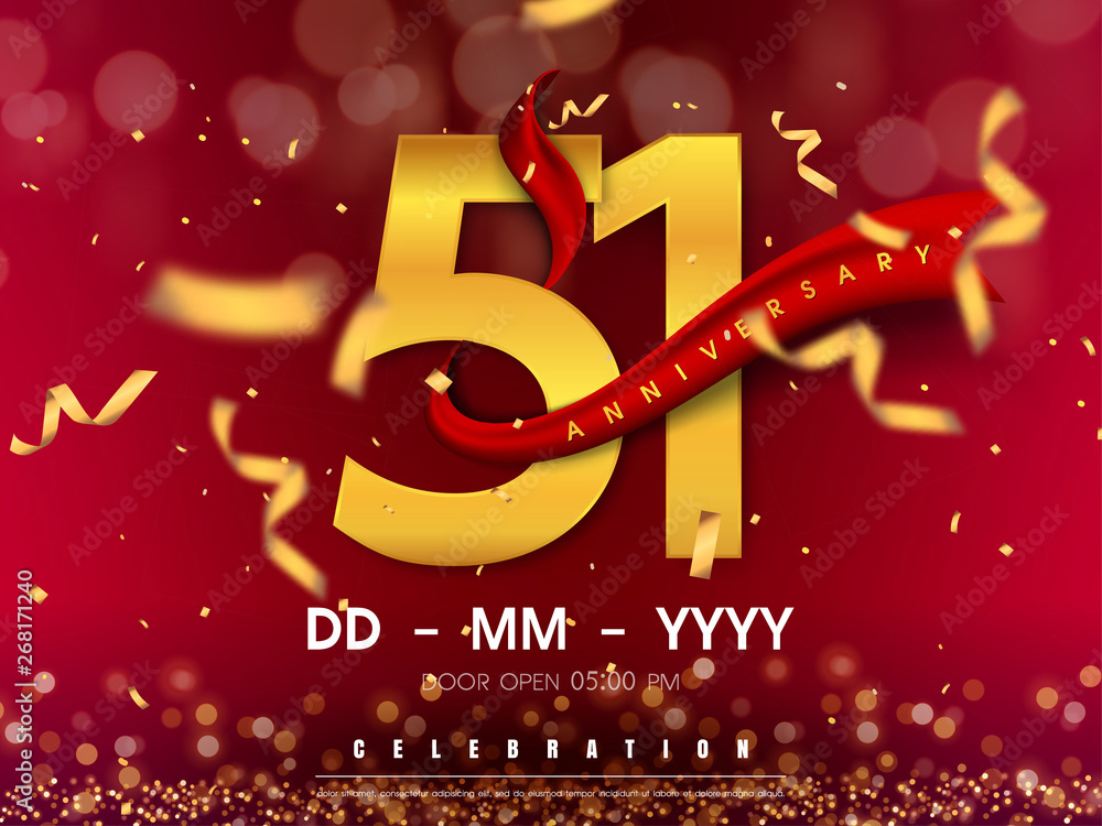 51 years anniversary logo template on gold background. 51st celebrating ...