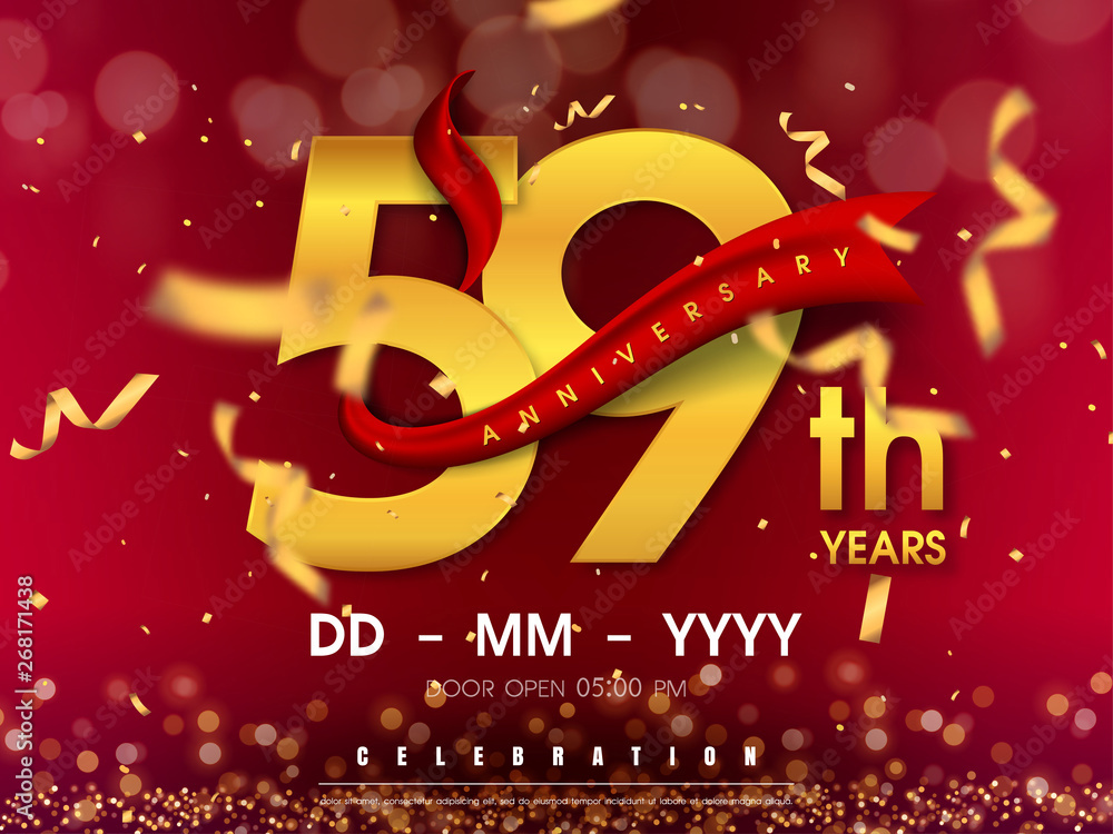 59 years anniversary logo template on gold background. 59th celebrating ...