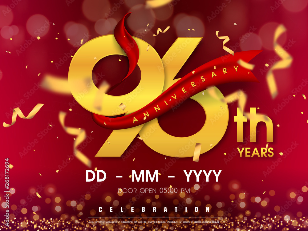 96 years anniversary logo template on gold background. 96th celebrating ...