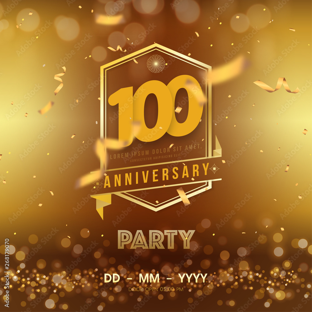 100 years anniversary logo template on gold background. 100th ...