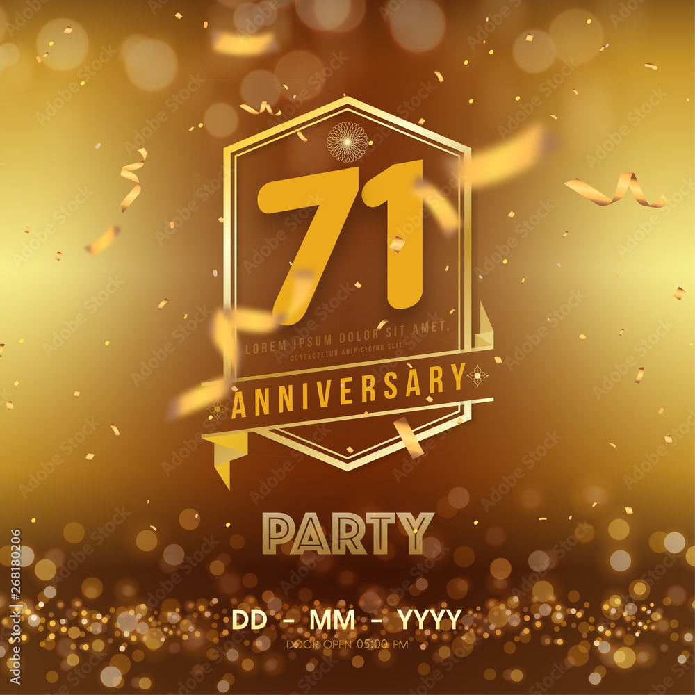 71 years anniversary logo template on gold background. 71st celebrating ...