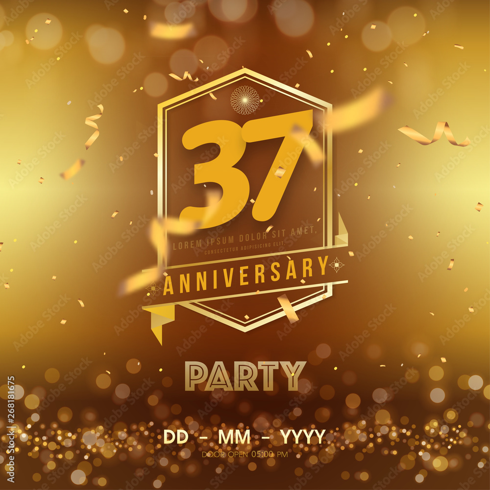 37 years anniversary logo template on gold background. 37th celebrating ...