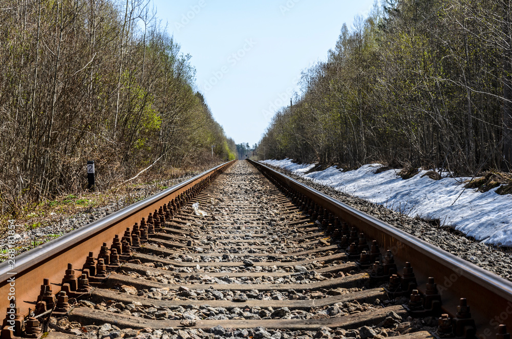 the direction of a single-track railroad for old steam trains or diesel ...