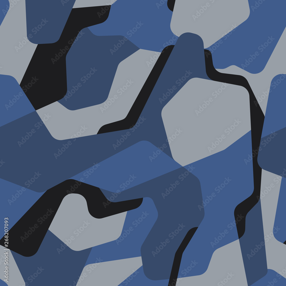 Vector geometric camo background with monochrome blue marine texture ...