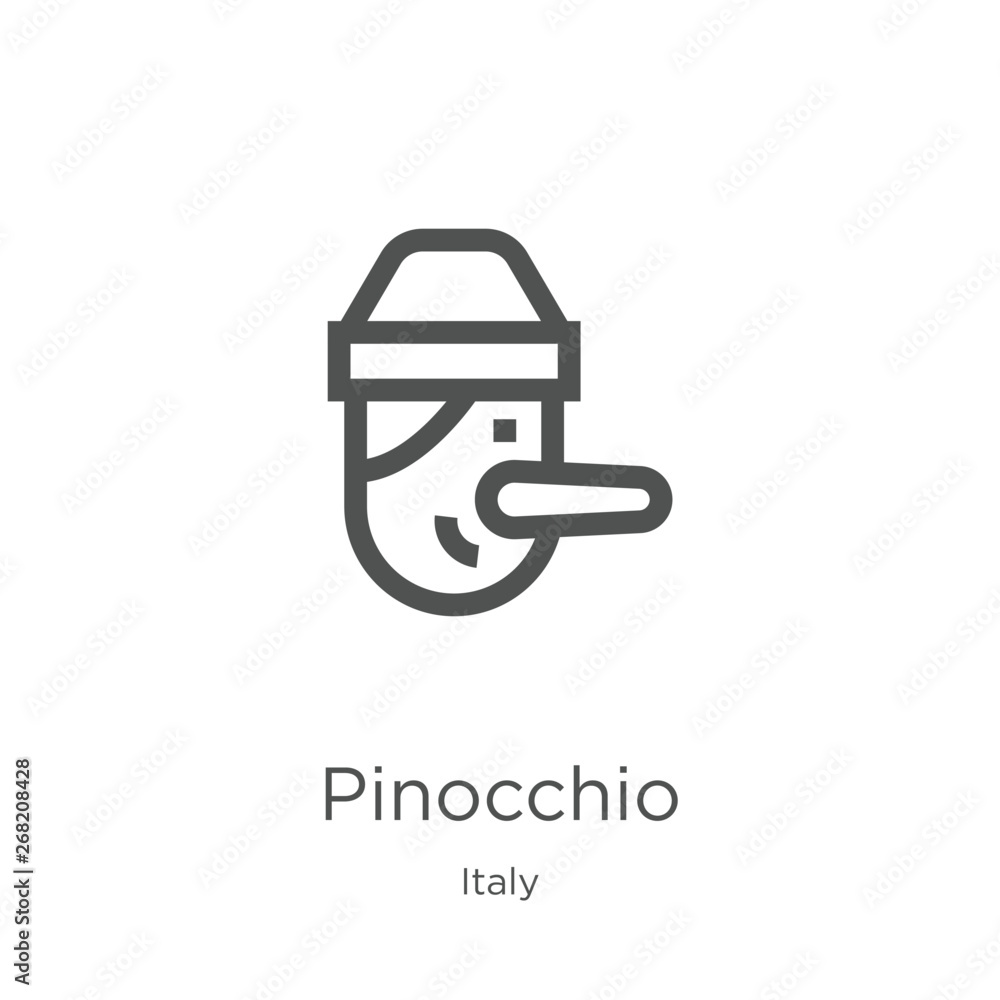 pinocchio icon vector from italy collection. Thin line pinocchio ...