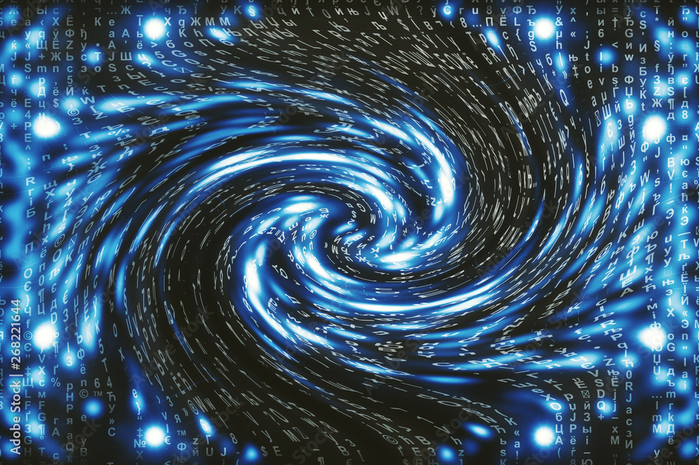 Blue matrix digital background. Distorted cyberspace concept ...