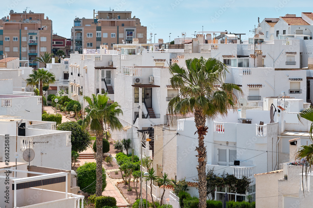 Cityscape of Torrevieja resort, modern white washed town houses ...