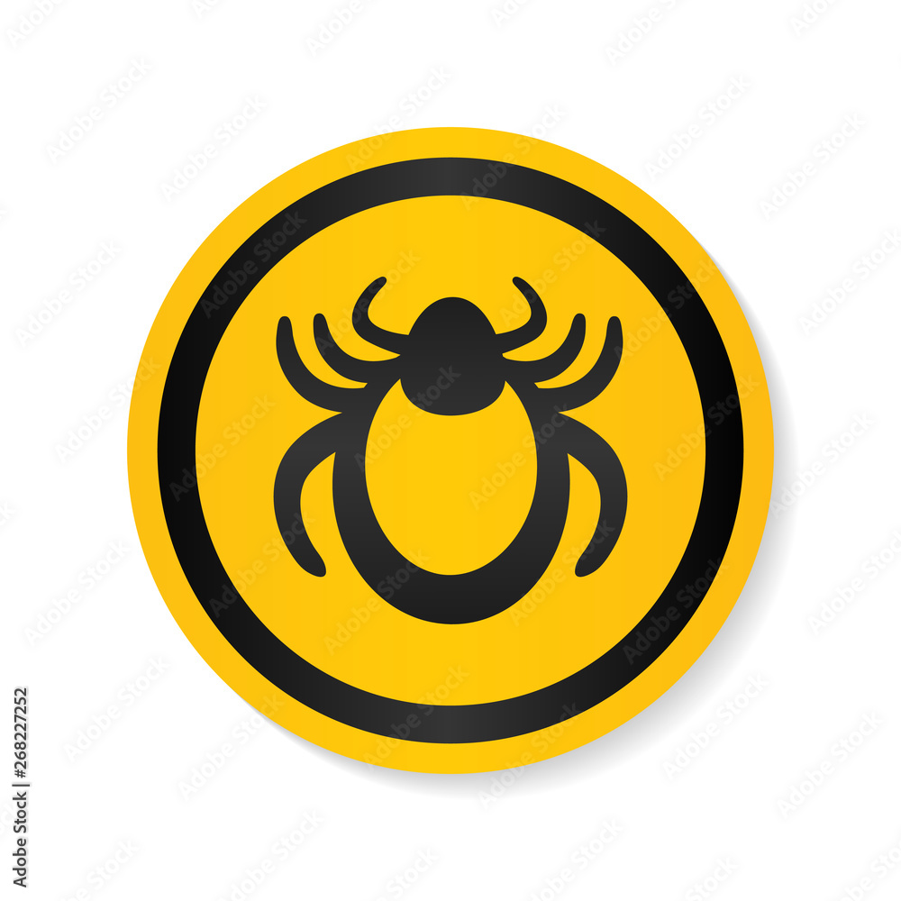 Ticks warning mite bug sign. Encephalitis parasite icon. Beetle tick ...